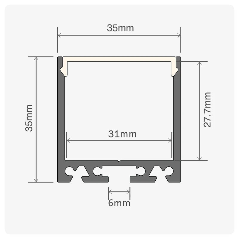 2m ALU18 Surface Mounted Aluminium LED Profile Channel, 35 x 35mm ...
